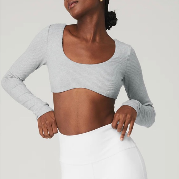 ALO Yoga | Tops | Alo Yoga Ribbed Defined Long Sleeve Bra Athletic Heather Grey | Poshmark